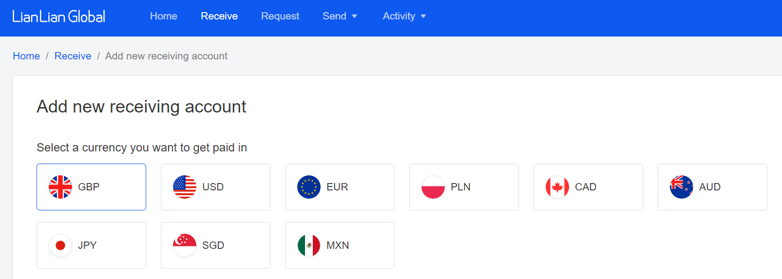 Add a receiving account – LianLian Global